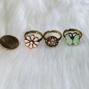 J. Crew | Jewelry | J Crew Set Of 3 Adjustable Rings Flower Butterfly ...